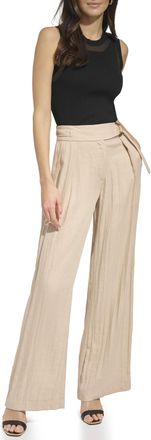 DKNY Womens Drapey Organza Wide Leg Suit Pants, Sandalwood, 36