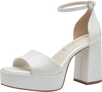 Tamaris Damen Sandalen mit Absatz Vegan Blockabsatz; WHITE PATENT/weiß; 40