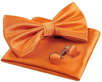 Alizeal Elégant Chic Lot de Noeud Papillon, Mouchoir et Boutons de Manchette pour Homme-Orange