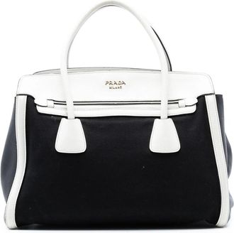 Prada Hobo Bags - Bicolor Saffiano Trimmed Canvas Satchel - Gr. unisize - in Schwarz - für Damen