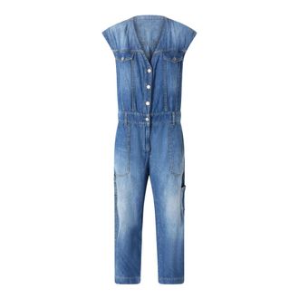 Pinko Pinko, Femme, Combinaisons et Ensembles, Bleu, Taille: 34 FR Combinaison en jean et lin &agrave; col en V