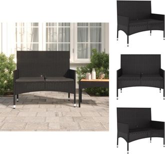 vidaXL Gartenbank 2-Sitzer mit Kissen Schwarz Poly Rattan - Gartenbank - Outdoor M&ouml;bel - Balkonm&ouml;beln - Rattan Gartenm&ouml;bel - Gartenlounge