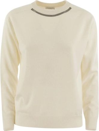 Brunello Cucinelli Femme, Pulls, Beige, Taille: 42 FR Pull Ras du Cou en Cachemire