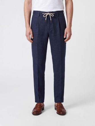 Eleventy Pantalon slim en m&eacute;lange de coton avec pinces et cordon de serrage