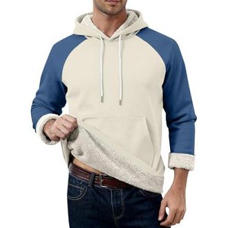 Generic Sweat à capuche doublé en polaire pour homme - Manches longues - Couleurs contrastées - Chandails dhiver - Hauts dautomne - Sweat à capuche chaud en p