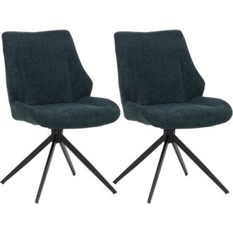 Hhg 2er-Set Esszimmerstuhl HHG 026, K&uuml;chenstuhl, drehbar Auto-Return, Stoff/Textil Chenille (320g/m&sup2;) &Ouml;ko-Tex petrol-gr&uuml;n