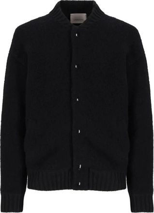 Laneus Homme, Pulls, Noir, Taille: 4XS Veste Bomber Boutonnée en Bouclé