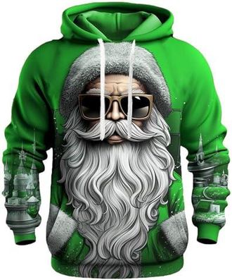 Generic Sweat à capuche de Noël amusant pour homme - Imprimé Père Noël - Pull à manches longues - Coupe ajustée - Cordon de serrage - Pull de fête léger pour 