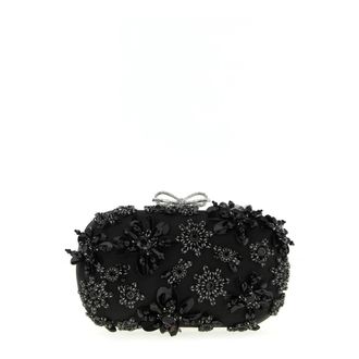 Self Portrait Satin Floral Crystal Clutch Bag - - Bags - Damen - Schwarzk - ONE SIZE