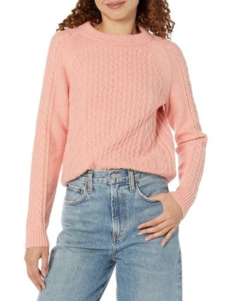 Amazon Essentials Damen Pullover mit Zopfmuster, Helle Pfirsichheide, XS