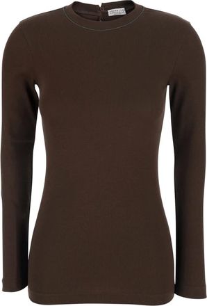 Brunello Cucinelli Femme, Tops, Brun, Taille: 40 FR T-Shirt Manches Longues