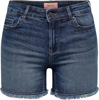 Only Shorts en Jean Court pour Femme Bouton et Fermeture &eacute;clair Pantalons d&eacute;t&eacute;, Couleurs:Bleu-fonc&eacute;, Taille:S