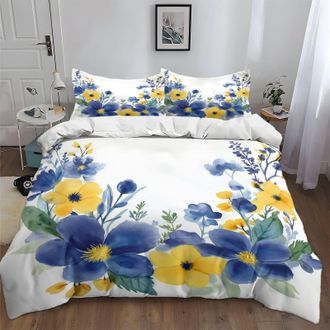 Generic Blumenrand Bettbezug Set 135 x 200 cm, Aquarellstil Drucken Bettw&auml;sche Set - Mikrofaser Weiche Luxus Bettbezug f&uuml;r Jungs M&auml;dchen Jugendliche Kinderbet