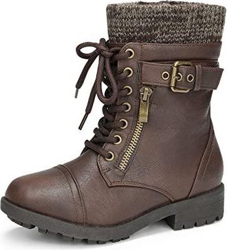 Dream Pairs Bottes Femme Mi-Mollet Style Militaire avec Fermeture Éclair, Lacets Ajustables, Poche Zippée et Doublure Chaude en Fausse Fourrure Confortable,Size 4