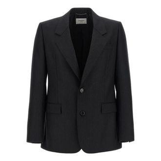 Saint Laurent Einreihige Jacke aus Wollstoff mit Kreidestreifen - - Suits - Herren - Schwarzk - XL