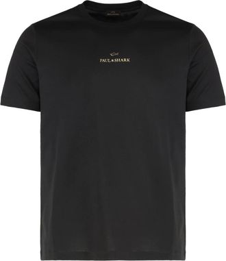 Paul & Shark Homme, Tops, Noir, Taille: XL Logo T-shirt en Coton Col Rond