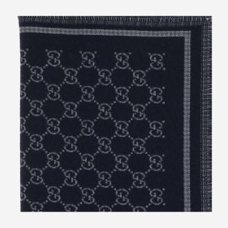 Gucci Mens Wool Scarf With Gg Pattern Navy Scarfs