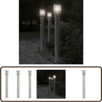vidaXL Wegeleuchten mit Bewegungsmelder 3 Stk. Silbern 110cm Edelstahl - Outdoor-Beleuchtung - Gartenlampe - LED-Lampe - Bewegungsmelder - Edelstahl
