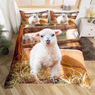 Generic Bettw&auml;sche 155x220 Schaf Bettw&auml;sche-Sets Niedliches Schaf Bettbezug mit Rei&szlig;verschluss 3D Weiche Mikrofaser Bettbez&uuml;ge mit 2 Kissenbez&uuml;ge 80x80 cm A-4