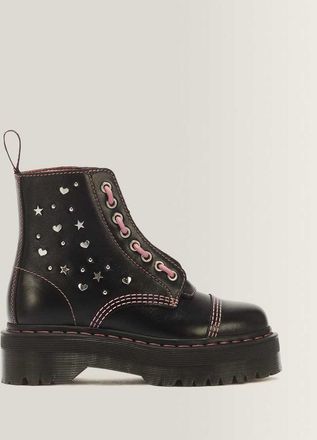 Dr. Martens Sinclair Hearts & Stars 8-&Ouml;sen Milled Gloss Leder Plateaustiefel Schuhe in Schwarz, Gr&ouml;&szlig;e: 36