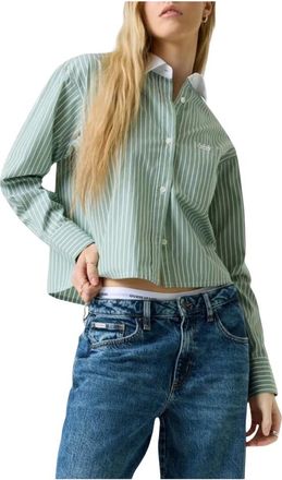 Guess Femme, Blouses et Chemises, Vert, Taille: 38 FR Chemise D&eacute;contract&eacute;e en Coton