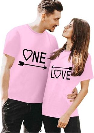 Generic T-shirt d&eacute;contract&eacute; &agrave; col rond pour femme pour la Saint-Valentin 2026 | Haut &agrave; manches courtes pour plus de confort et de style (3), rose, XXL
