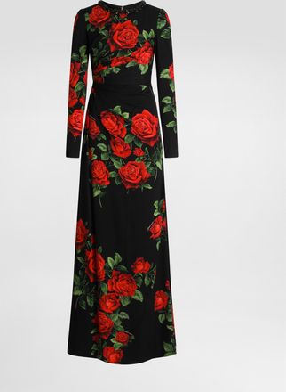 Dolce & Gabbana Kleid Aus Charmeuse Mit Rosenprint - Frau Kleider Multicolor 40