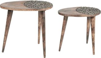 Beliani Beliani - Lot de 2 Tables dAppoint Sombres en Bois de Manguier à Plateau Sculpté Khetua