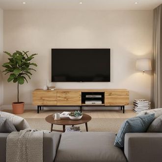 Furniture R TV-Lowboard mit 2 T&uuml;ren & offenem Fach, modernes Holz-Wei&szlig;-Design f&uuml;r Wohnzimmer & Medienbereich