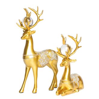 Exceart 2 St&uuml;cke Hirsch Figuren Tierfiguren Paar Hirsch Weihnachtsfiguren Gl&uuml;cksbringer Weihnachtsschmuck Weinschrank B&uuml;cherregal Weihnachtsdekoration Golden