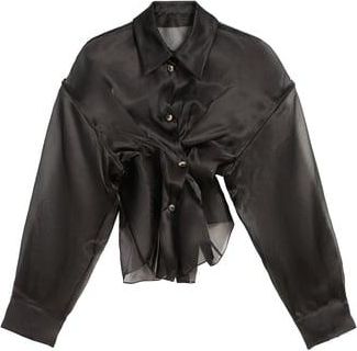 A.W.A.K.E. Top chemise pliss&eacute;e en organza de soie