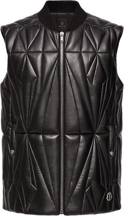 Rick Owens Moncler Geocamo Flight Nappa Leather Gilet, Unisex, Black, Size: 2