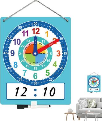 Generic Trocken abwischbares Lehrmittel zum Ablesen der Uhrzeit Lernuhr f&uuml;r Kinder -| Doppelseitig beschreibbare &Uuml;bungsuhr, Heimschulbedarf f&uuml;r Kindergarten u