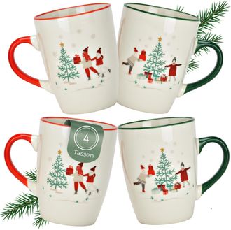 Matches 21 Weihnachtstassen 4er Set Design mit Geschenk-Motiv, Kaffeetasse 330 ml - Tassen f&uuml;r Kaffee & Tee