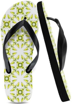 Generic Tongs unisexes pour femme, chaussures de douche, sandales &agrave; semelle plate, cadeaux d&eacute;t&eacute; pour lui, &Eacute;toile sym&eacute;trique jaune et blanche, XX-Large