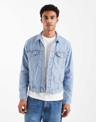 Levi's Veste camionneur en jean &agrave; rayures ton sur ton-Noir