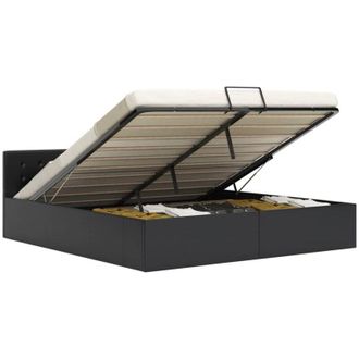 vidaXL Cadre de lit &agrave; rangement hydraulique Noir Similicuir 160x200 cm