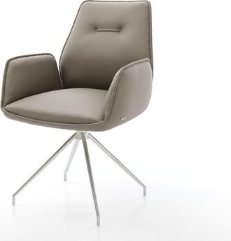 DELIFE Esszimmerstuhl Zoa-Flex Echt-Leder Schlamm Kreuzgestell konisch Edelstahl Taschenfederkern, Esszimmerstühle