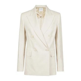 Eleventy Femme, Vestes, Beige, Taille: 38 FR Veste Crois&eacute;e en Laine, Soie et Lin
