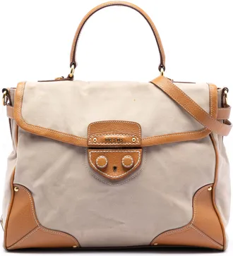 Prada Canvas Cinghiale Trimmed Canapa Top Handle Bag