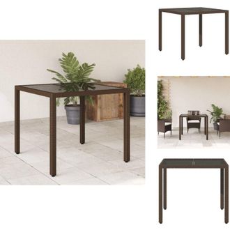 vidaXL Gartentisch mit Glasplatte Braun 90x90x75 cm Poly Rattan - Gartentisch - Esstisch - Terrassenm&ouml;bel - Gartenm&ouml;bel - Outdoor Tisch