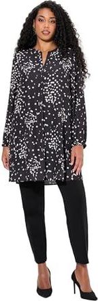 Ulla Popken Tunique Longue pour Femme, Grandes Tailles, à Pois, col Tunique, pli décoratif, Manches Longues, Noir, 50-52