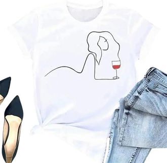 Keephen Verre &agrave; Vin Rouge F&ecirc;te &agrave; Boire T-Shirt Impression 3D Femmes Manches Courtes Col Rond Pullover Casual Vacances Tops