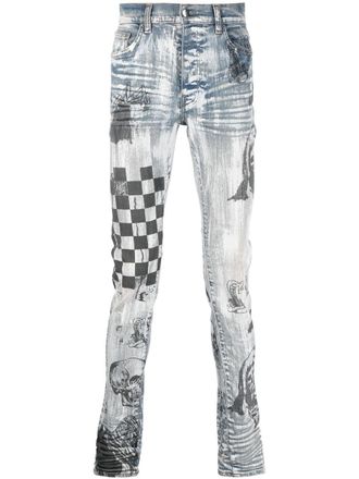 Amiri jean slim &agrave; imprim&eacute; graffiti - Bleu