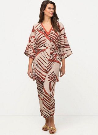 Ulla Popken Longbluse Kimono Palmen offene Form Bindegürtel 3/4-Arm