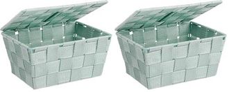 WENKO Aufbewahrungskorb mit Deckel Adria Mint - Badkorb mit Deckel, Polypropylen, 19 x 10 x 14 cm, Minzgr&uuml;n (Packung mit 2)