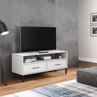 vidaXL Vidaxl - Meuble tv avec pieds en métal Blanc Bois de pin massif oslo