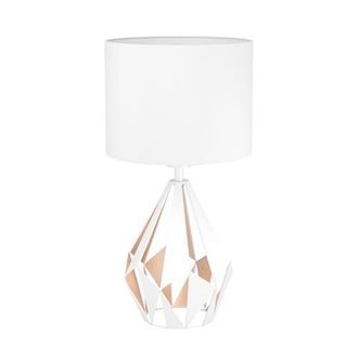 Eglo Tischlampe Carlton 5, 1 flammige Vintage Tischleuchte, Nachttischleuchte aus Stahl und Stoff, Farbe: Wei&szlig;, Gold, Fassung: E27, inkl. Schalter