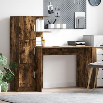 vidaXL Bureau avec rangement Chêne fumé Bois dingénierie vidaXL