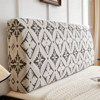 Generic Stretch bedruckter Bettkopfteil Bezug Staubschutz in voller Gr&ouml;&szlig;e Kopfteil Bezug f&uuml;r die Heimdekoration Fenstergitter - Beige 190-210 cm/75-82.6 Zoll